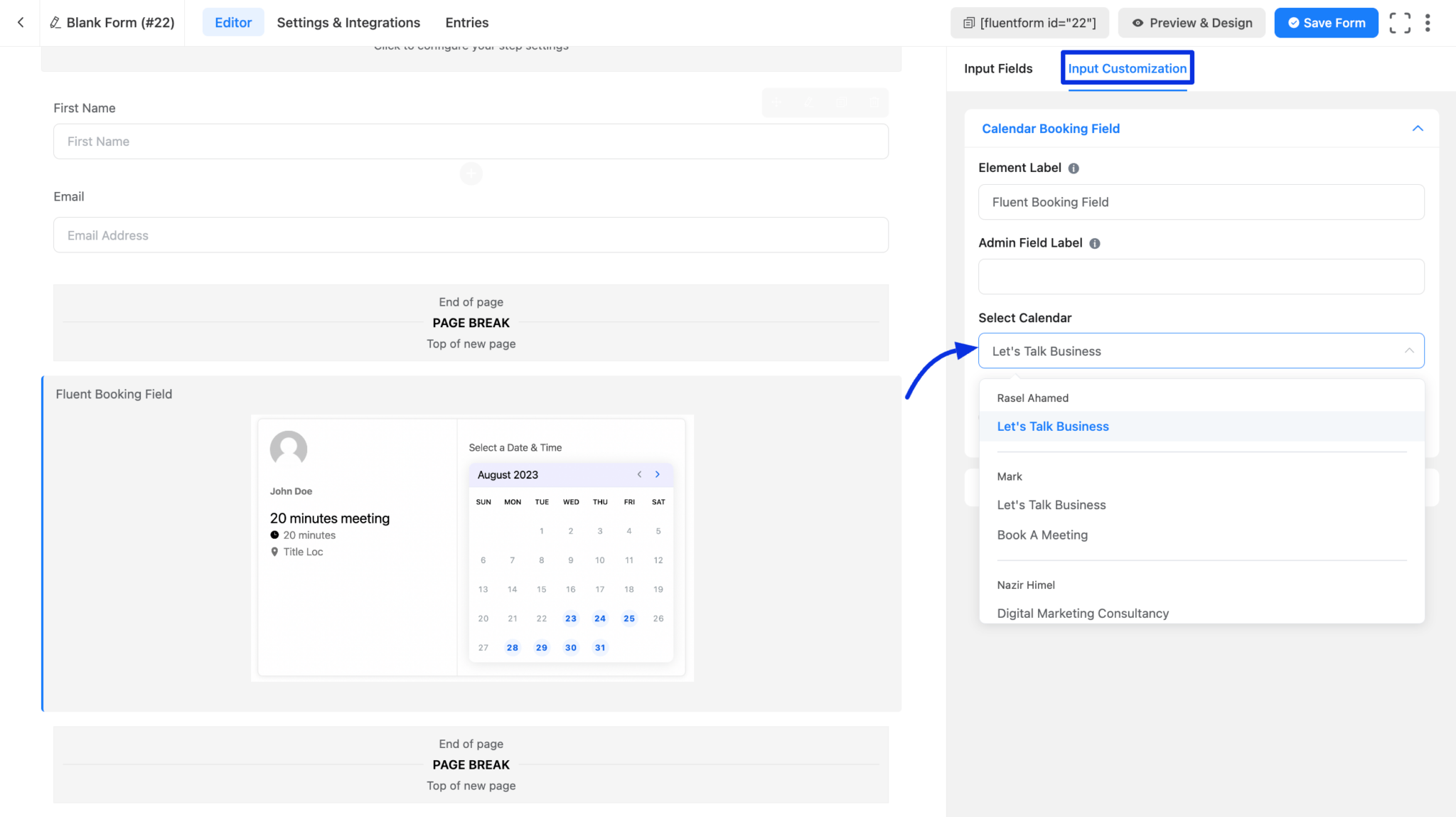 Fluent Forms Integration with FluentBooking - FluentBooking